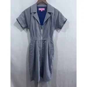 LDT | Dresses | Ldt Courtney Zip Front Gingham Check Shirt Dress Navy ...